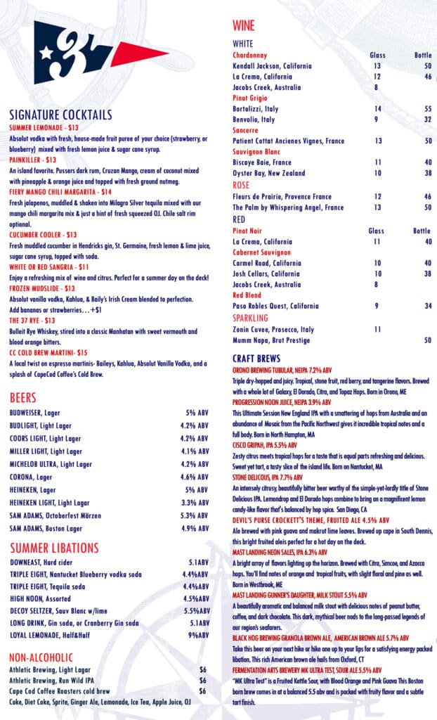 Menu - Pier 37 Boathouse