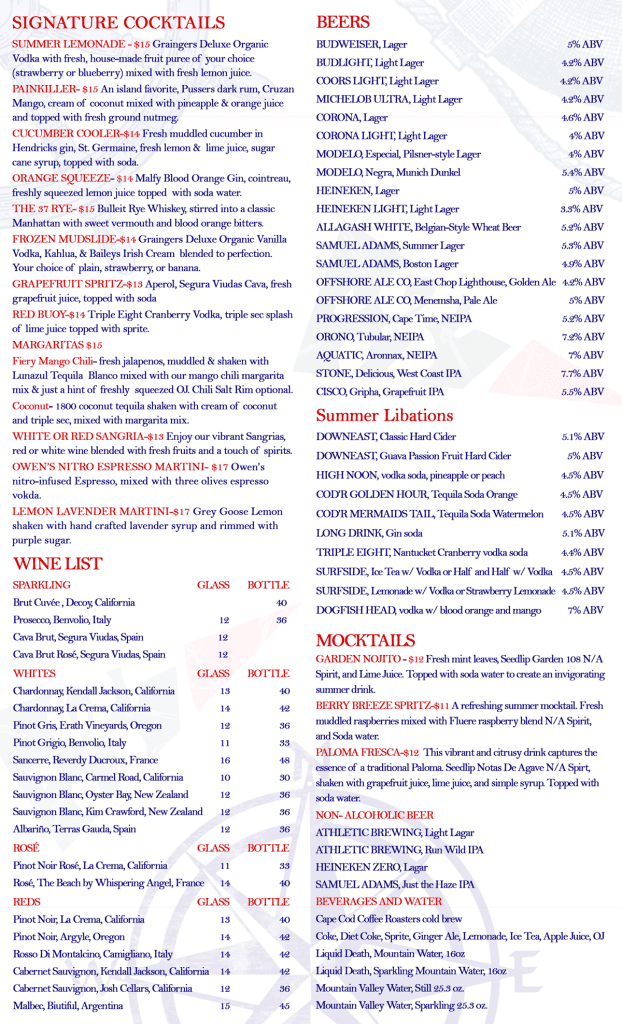 Menu - Pier 37 Boathouse